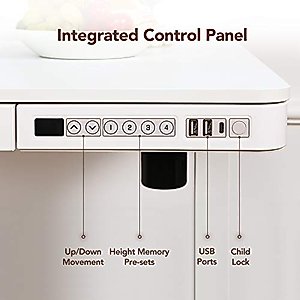 FLEXISPOT EW8 Comhar Electric Standing Desk with Drawers Charging USB A to C Port, Height Adjustable 48" Whole-Piece Quick Install Home Office Computer Laptop Table with Storage (White Top + Frame)