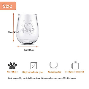 BigNoseDeer Cat Mom Wine Glasses Stemless Crystal Wine Mug Cat Mug Cat Gifts for Cat Lovers Gifts for Women Friends Mother's Day for Mom(14oz)
