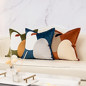 Yangest Blue Decorative Velvet Throw Pillow Cover with Cloth Texture Patchwork Cushion Case Modern 18x18 Inch Pillowcase for Sofa Couch Bedroom Living Room Home Decor