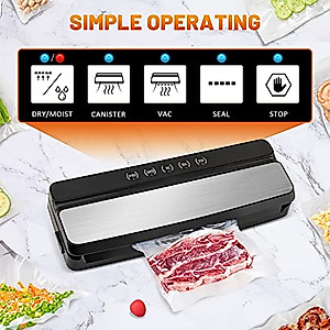 Sumajuc Vacuum Sealer for Food Saving - Vac Packing Machine with Dry & Moist Mode for Food Preservation and Storage with 10 Vacuum Seal Bags (Black)