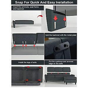 Jarenie 79.53" W Convertible Sectional Sofa, Modern L Shaped Upholstered 3 Seat Sofa Couches with Reversible Chaise for Living Room, Apartment, Dark Grey