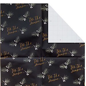 Hallmark Christmas Flat Wrapping Paper Sheets with Cutlines on Reverse (12 Folded Sheets with Sticker Gift Tags) Metallic Gold, Sage Green, Black, Rustic Snowmen, Snowflakes, Tis the Season"