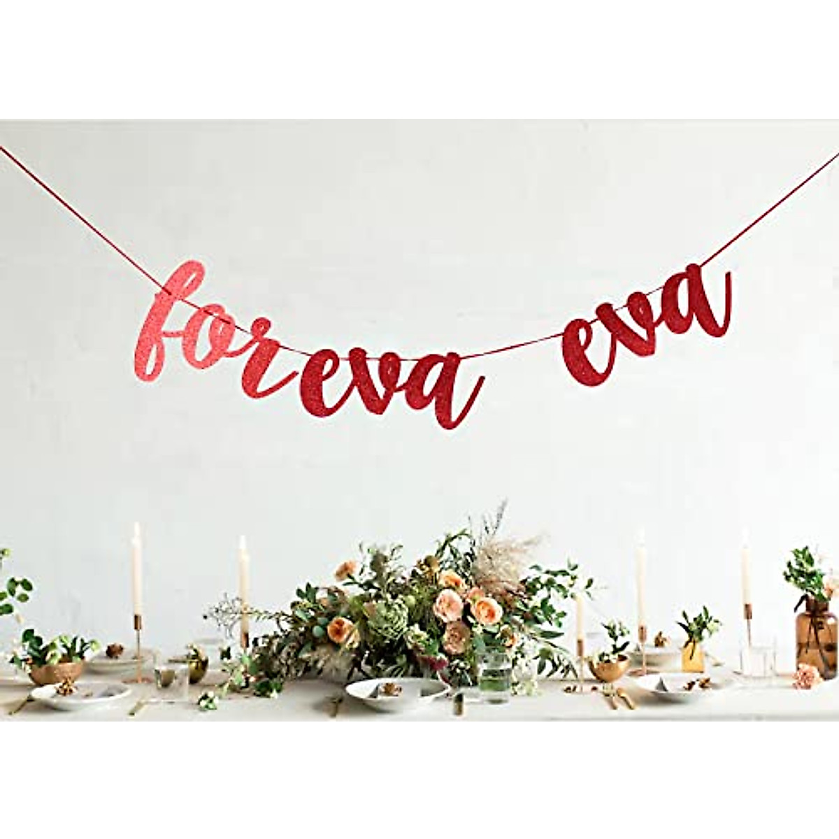 Foreva Eva Red Glitter Paper Banner, Wedding/Engagement/Valentine's Day Party Decor, Forever and Ever Banner