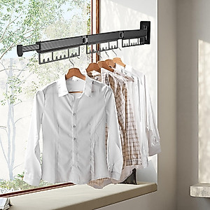 APROMOOM Wall Mounted Clothes Drying Rack Retractable Drying Rack Clothing with 8-inch Hanging Rod, Collapsible Drying Rack Indoor Space Saver for Balcony Laundry & Bathroom