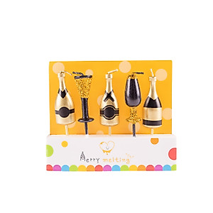 Merrymelting Birthday Candle for Cake Topper (Champagne Bottles Birthday Candle), Gold