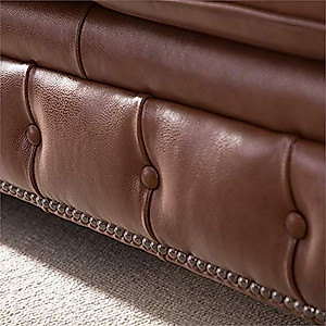 BOWERY HILL Traditional Oak Leather Chesterfield Sofa in Chestnut