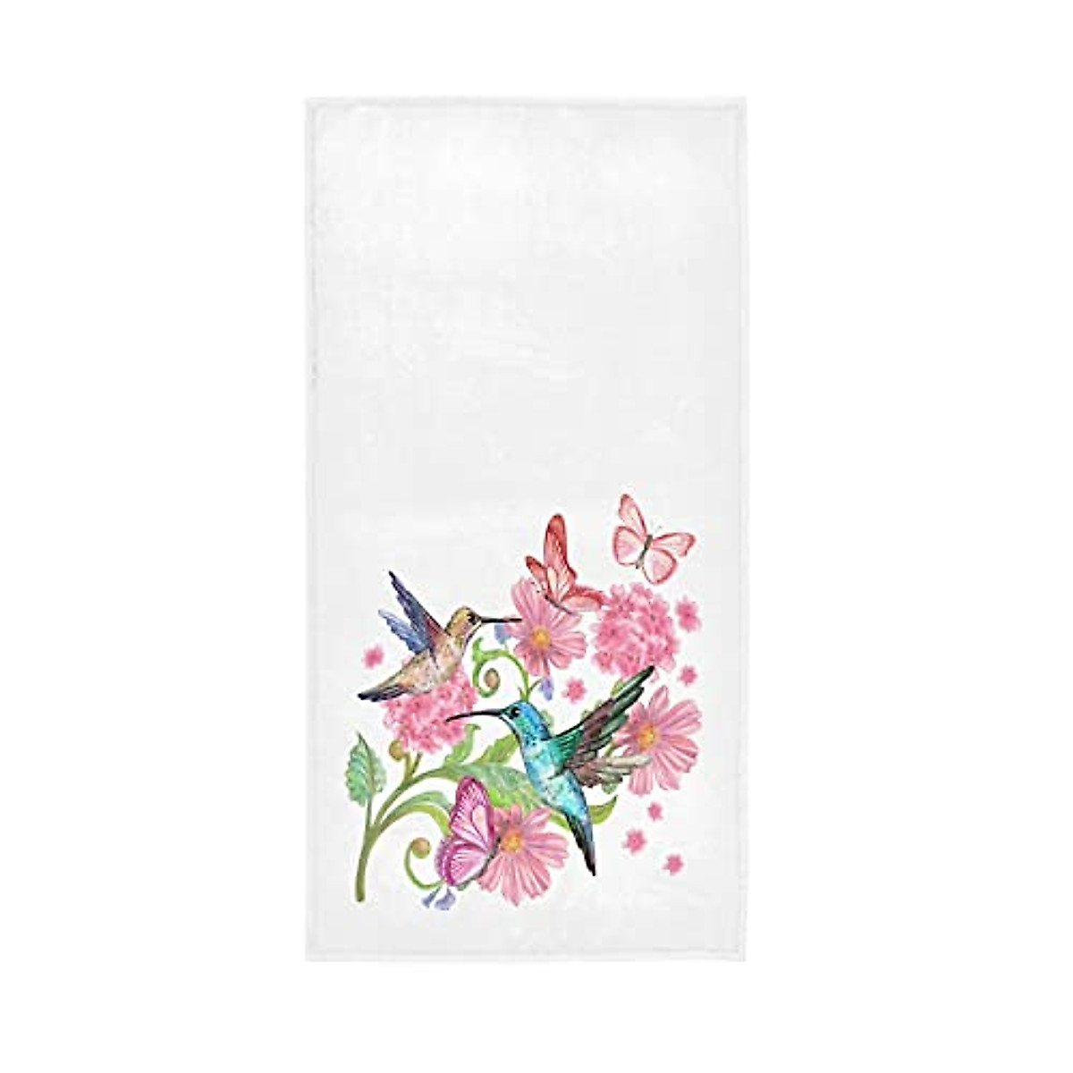 QUGRL Hummingbirds Butterflies Bath Hand Towels Fancy Pink Flowers Kitchen Dish Towels Soft Quality Premium Washcloths Guest Fingertip Towel Decor for Bathroom Spa Gym Sport 16x30 inches