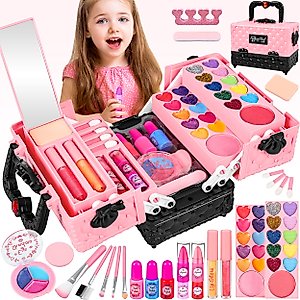 Kids Makeup Kit for Little Girls,44 Pcs Washable Makeup Kit,Kids Real Girls Makeup Kit with Cosmetic Case,Pretend Play Makeup Set Toys Birthday Gifts for 3 4 5 6 7 8-12 Years Old Toddler Girls,Kids