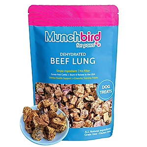 Munchbird Dehydrated Beef Lung Dog Treats (Premium Angus Beef), Dog Training Treats, Excellent Alternative to Freeze Dried Beef Liver Dog Treats for Maximum Crunch and Flavor, Made and Sourced in USA