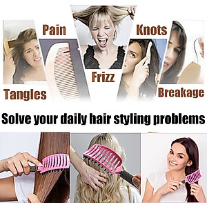 Vented Curved Boar Bristle Hair Brush Paddle Brush for Blow Drying, Anti-frizz Detangling Brush Styling Hairbrush Comb for Curly Fine Wavy Natural Tangled Hair, Wet or Dry Use