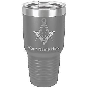 30oz Vacuum Insulated Tumbler Mug, Freemason Symbol, Personalized Engraving Included (Gray)
