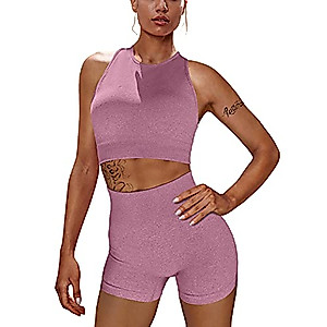 OYS Workout Sets for Women 2 Piece Outfits Seamless High Waisted Yoga Shorts Running Sports Bra Clothes