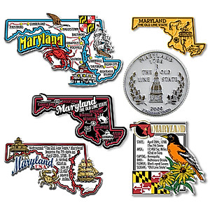 Maryland Six-Piece State Magnet Set by Classic Magnets, Includes 6 Unique Designs, Collectible Souvenirs Made in The USA