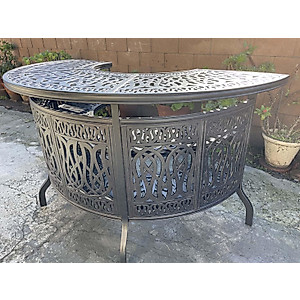 Cast Aluminum Outdoor Curved bar Table with Storage Patio Furniture Desert Bronze.