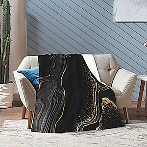 Black and Gold Fleece Blanket Throw Blanket, Ultra-Soft Cozy Micro Fleece Blanket for Sofa, Couch, Bed, Camping, Travel, & Car Use-All Seasons Suitable80 X60