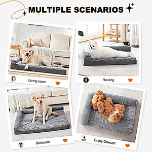 JOEJOY Orthopedic Dog Bed for Extra Large Dogs, Egg Crate Foam Dog Beds with Removable Washable Cover, Cozy Waterproof Lining Bolster Pet Sleeping Beds, Anti-Slip Bottom Dog Sofa Bed 44"x32"