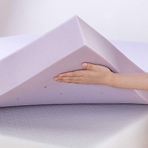 Mellow 4 Inch Ventilated Memory Foam Mattress Topper, Soothing Lavender Infusion, CertiPUR-US Certified, Short Queen