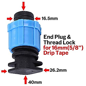 16mm Drip Irrigation Tape End Caps Garden Soft Water Pipe Tube Lock Ring Plug Fittings NNW Brand Durable PP Material Joint 12pcs