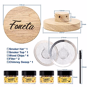 Foneta Cocktail Smoker for Whiskey Bourbon Old Fashioned , Drink Smoker Infuser Kit with 4 Flavors Wood Chips Ideal Gift for Whiskey Lover