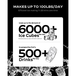 Silonn Commercial Ice Maker Machine, Creates 100lbs in 24H, 33lbs Ice Storage Capacity, Stainless Steel Freestanding Ice Maker with Auto Self-Cleaning for Home Office Bar Parties (SLIM11)