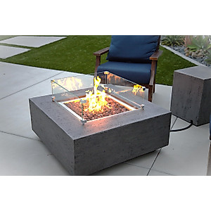 AMS Creations | Albany Square Natural Gas Outdoor Fire Pit Table | Concrete GFRC Fire Pit Table | with SS Burner, Canvas Cover, SS Lid, Lava Rock, and Wind Guard Included (Fuel Type: Natural Gas)
