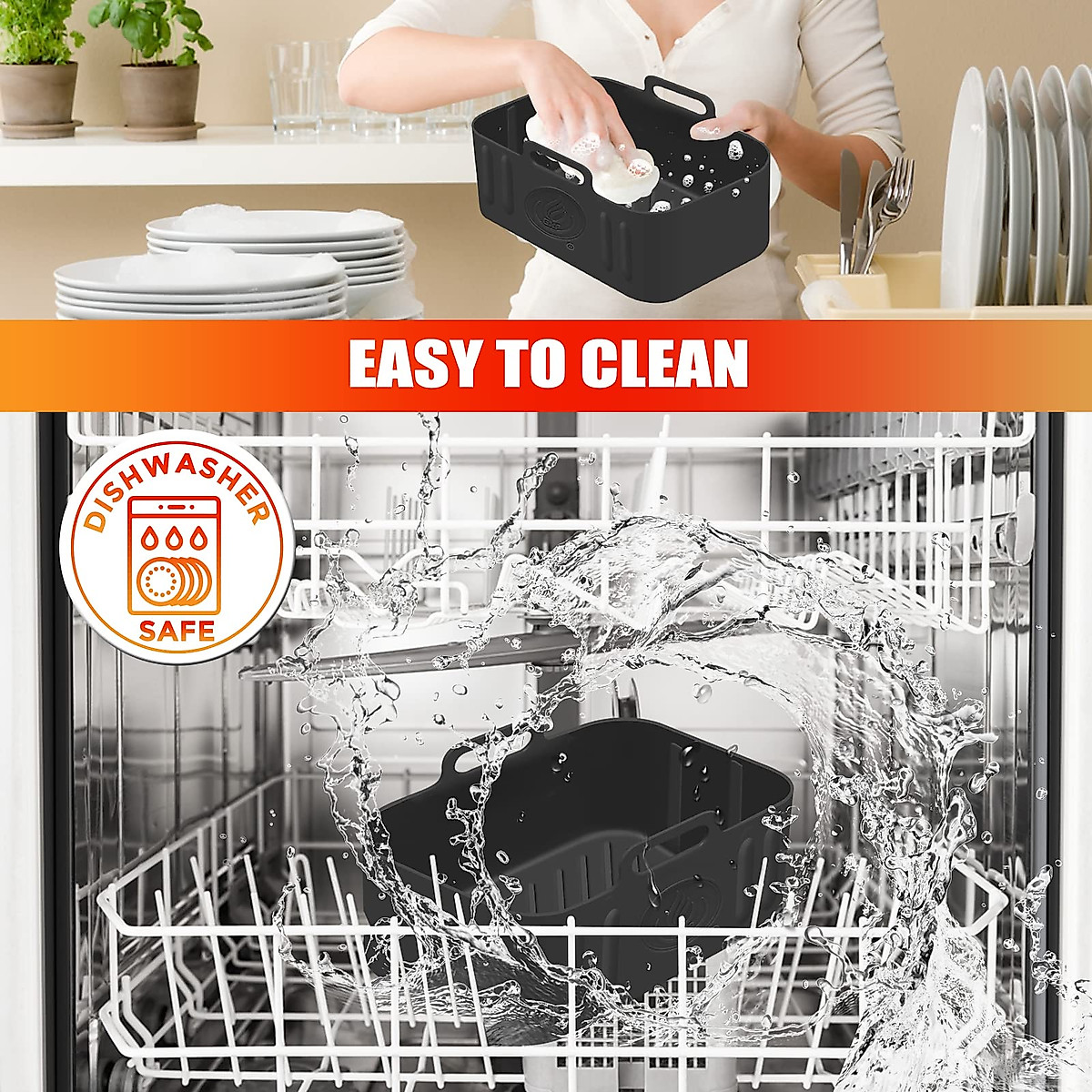 2 PCS Air Fryer Silicone Liners for Ninja Foodi Dual Zone DZ090 6QT DZ201 DZ100 8QT Air Fryer, Rectangular Food Grade Reusable Air Fryer Silicone Pots Accessories for Instant Vortex 8 QT Air Fryer