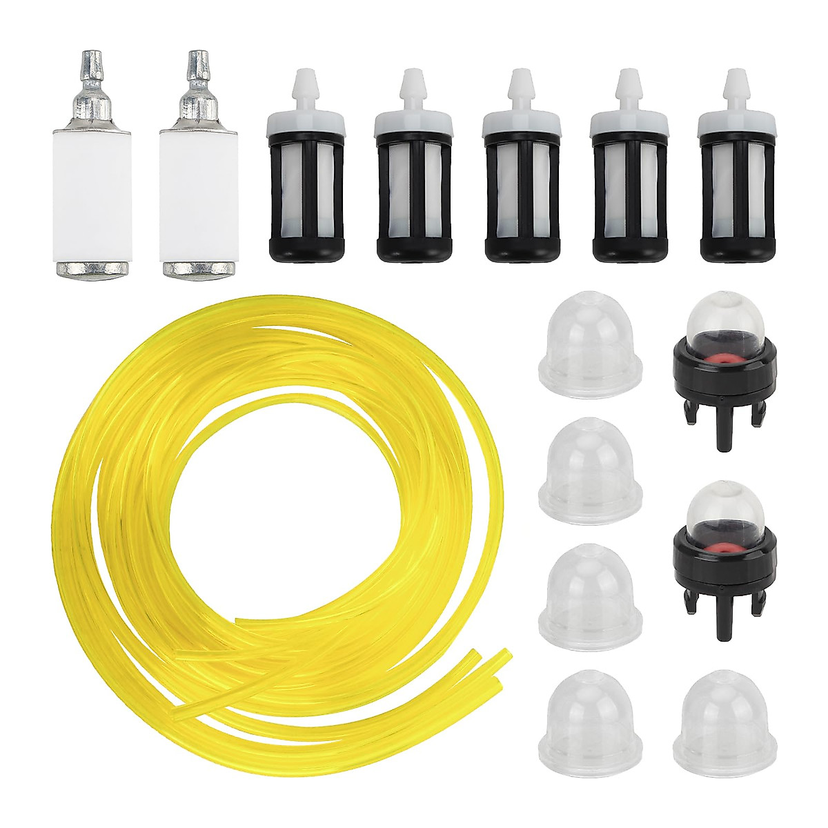 GoaMotors 3 Sizes 5 Feet Long Fuel Line Hose with Snap in Primer Bulb, Primer Bulb, Fuel Filter kit for Trimmer Blower