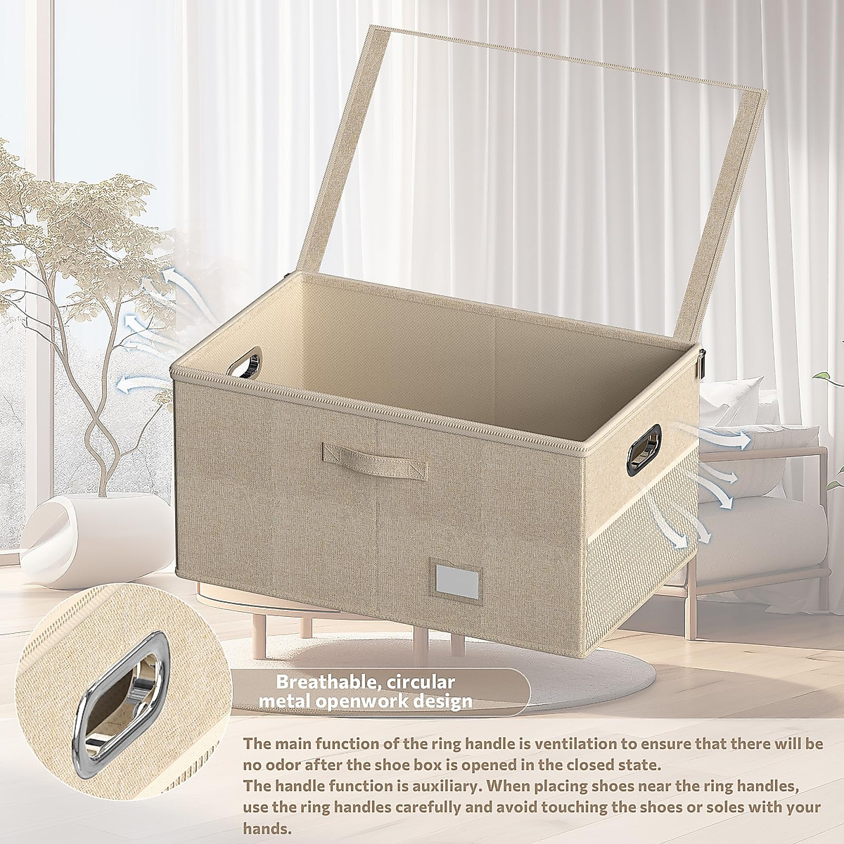 Shoe Organizer for Closet,Shoe Box Storage Containers Fit 18 Pairs,Foldable Shoe Storage Bins with Clear Cover & Adjustable Dividers for Shoes,Blankets,Linen,Clothing