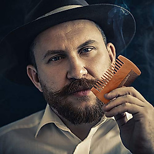 6 Pieces Beard Comb Natural Sandalwood Wooden Moustaches Combs Dual Action Teeth Beard Comb with 6 Pieces Pocket Faux Leather Case for Beards Moustaches (Yellow)