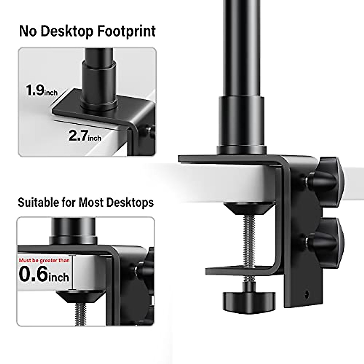 Dazzne 2-Pack Camera Desk Mount Stand with 1/4" Ball Head and Cold Shoe Mount Adapter,12.9-22" Tabletop Mounts Stand, Adjustable Aluminum Desktop Light Stand, for DSLR Camera, Ring Light, Video Light