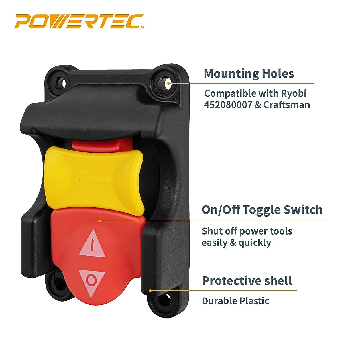 POWERTEC 71649 Table Saw Switch Replacement, Compatible with Ryobi & Craftsman, Dual Voltage 120V/230V Safety Locking Switch for Band Saw, Drill Press, Router Table, Dust Collectors