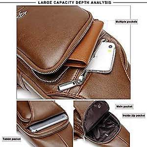 LuckY.Ss Men's Sling Bag PU Leather Waterproof Chest Shoulder Bags Anti-theft Crossbody Backpack Purse with USB Charging Port and Headphone Hole,Small Daypack for Casual Sport Outdoor Travel (Navy 2)