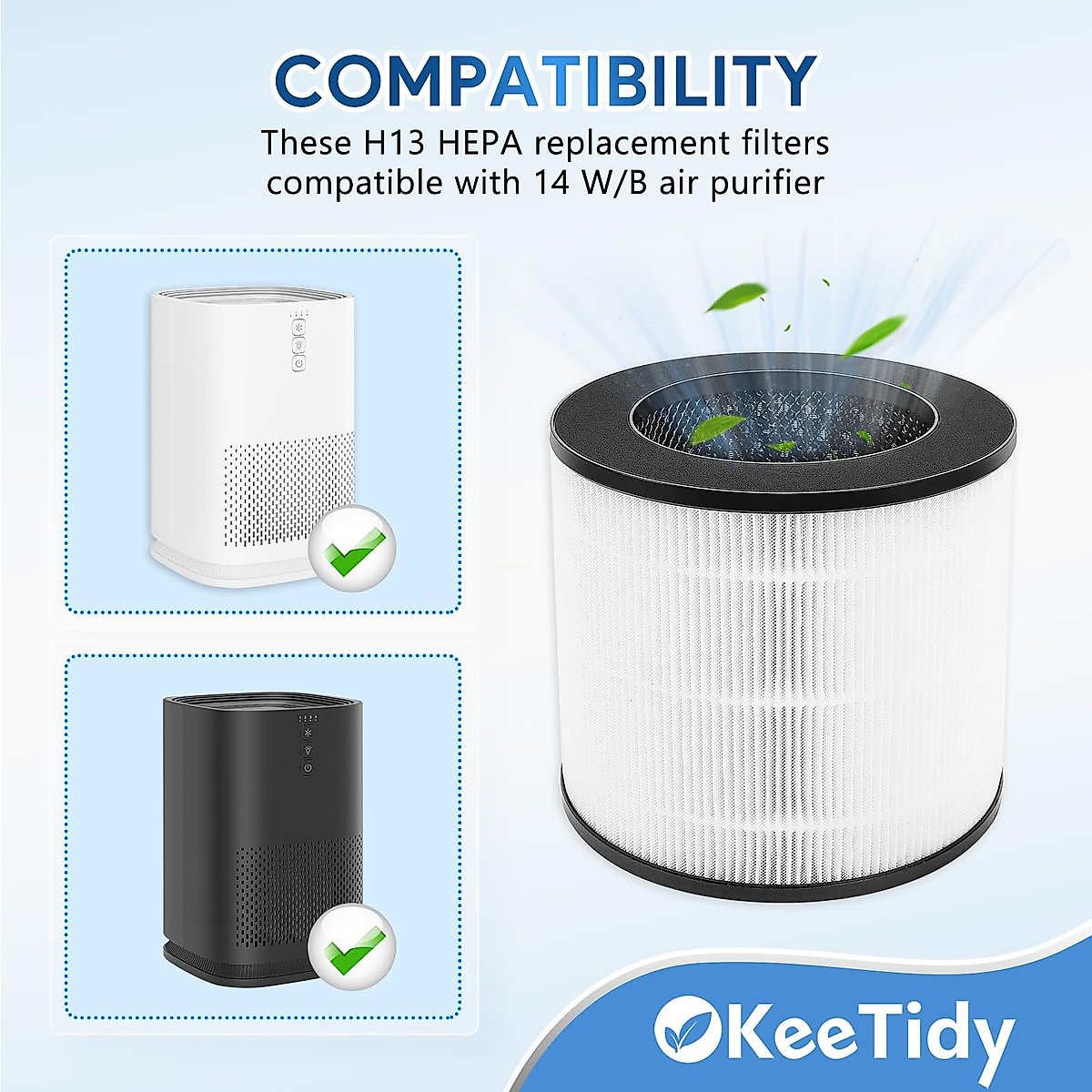 Keetidy True HEPA Replacement Filters for MA Air Purifier 14/14W/14B models, H13 True HEPA and Activated Carbon Filters, 3 in 1 Pre-Filters, 2 Pack
