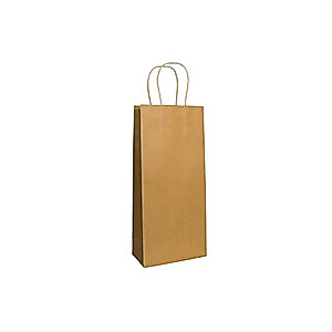 PTP BAGS Kraft Paper Bags With Handles, Wine Gift Bag Set, 5.75 x 3.25 x 13 In, Natural, 100 Count