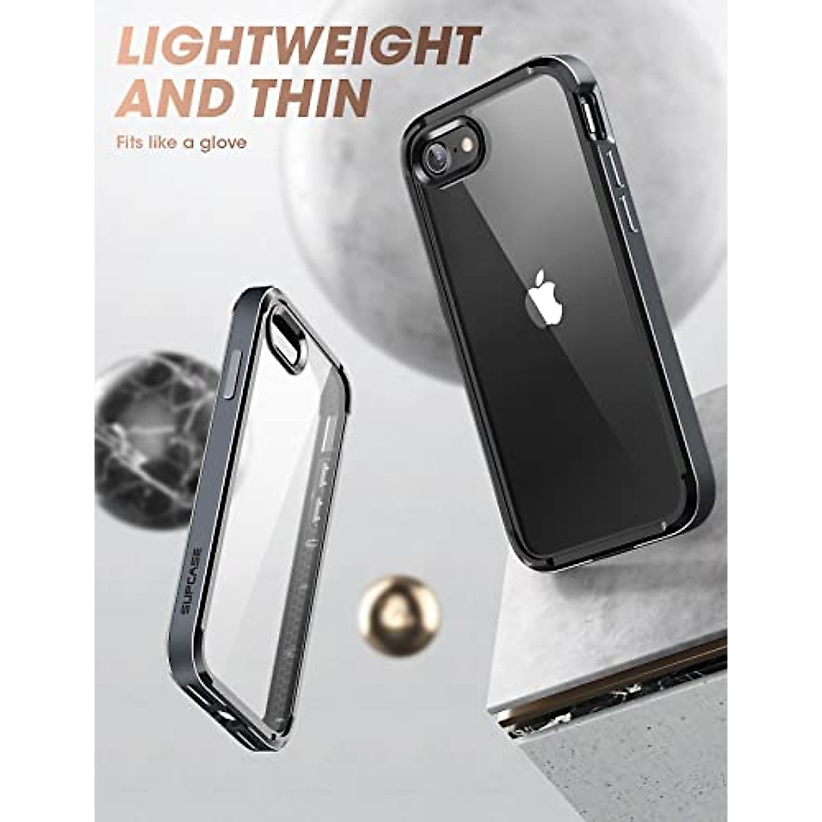 SUPCASE Unicorn Beetle Edge Series Case for iPhone SE (2020/2022) /iPhone 7 /iPhone 8, Slim Frame Clear Case with TPU Inner Bumper & Transparent Back (Black)