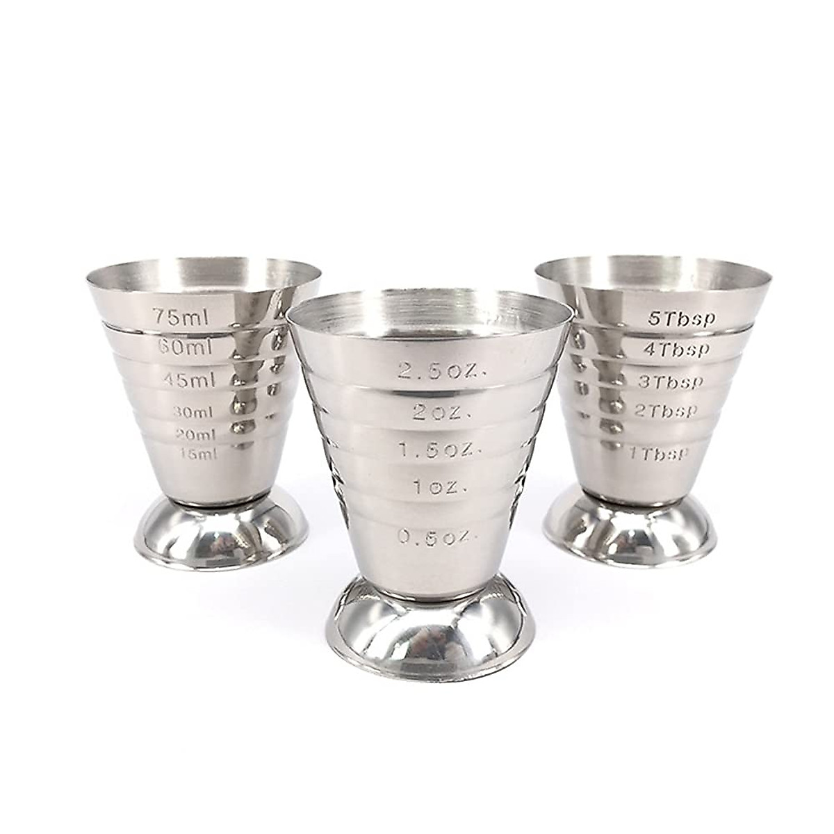 1 Piece Cocktail Jigger Measuring Cup Cocktail Measuring Cup Stainless Steel Bar Jigger Three Scales Coffee Measuring Jigger Up to 2.5oz, 5Tbsp, 75ml(Silver)