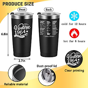 1964 60th Birthday Gift for Women and Men - 60th Gifts for Parents - 60th Class Reunion - Mom Dad Wife Husband Grandpa Grandma Present - 20oz Tumbler Cup Black