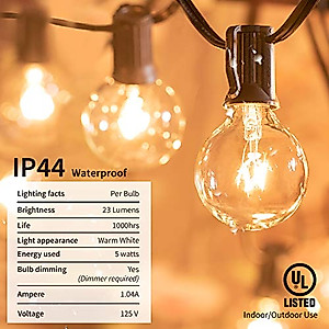 Brightown Outdoor String Lights 25FT G40 Globe Patio Lights with 27 Edison Glass Bulbs(2 Spare), Waterproof Connectable Hanging Light for Backyard Porch Balcony Party Decor, E12 Socket Base, Black