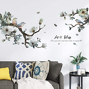 LLYDD Leaf and Bird Wall Sticker Tree Leaves Plant Natual Wall Stickers Decal Art Decor Room Decoration Peel and Stick Self - Adhesive for Garden Living Room Bedroom Kitchen Playroom Nursery Room