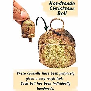 HIGHBIX Rusty Harmony Cow Bells 10 Pieces Vintage Handmade Rustic Lucky Christmas Hanging 2inch Bells with Wooden Striker