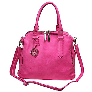 Zzfab Leatherette Triple Compartments Satchel Purse and Wallet Set (Hot Pink)