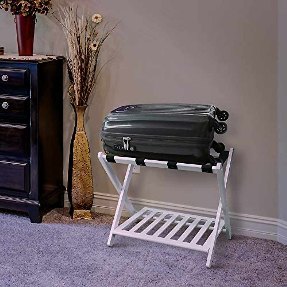 Casual Home Shelf-White Luggage Rack, 26.75" Wide