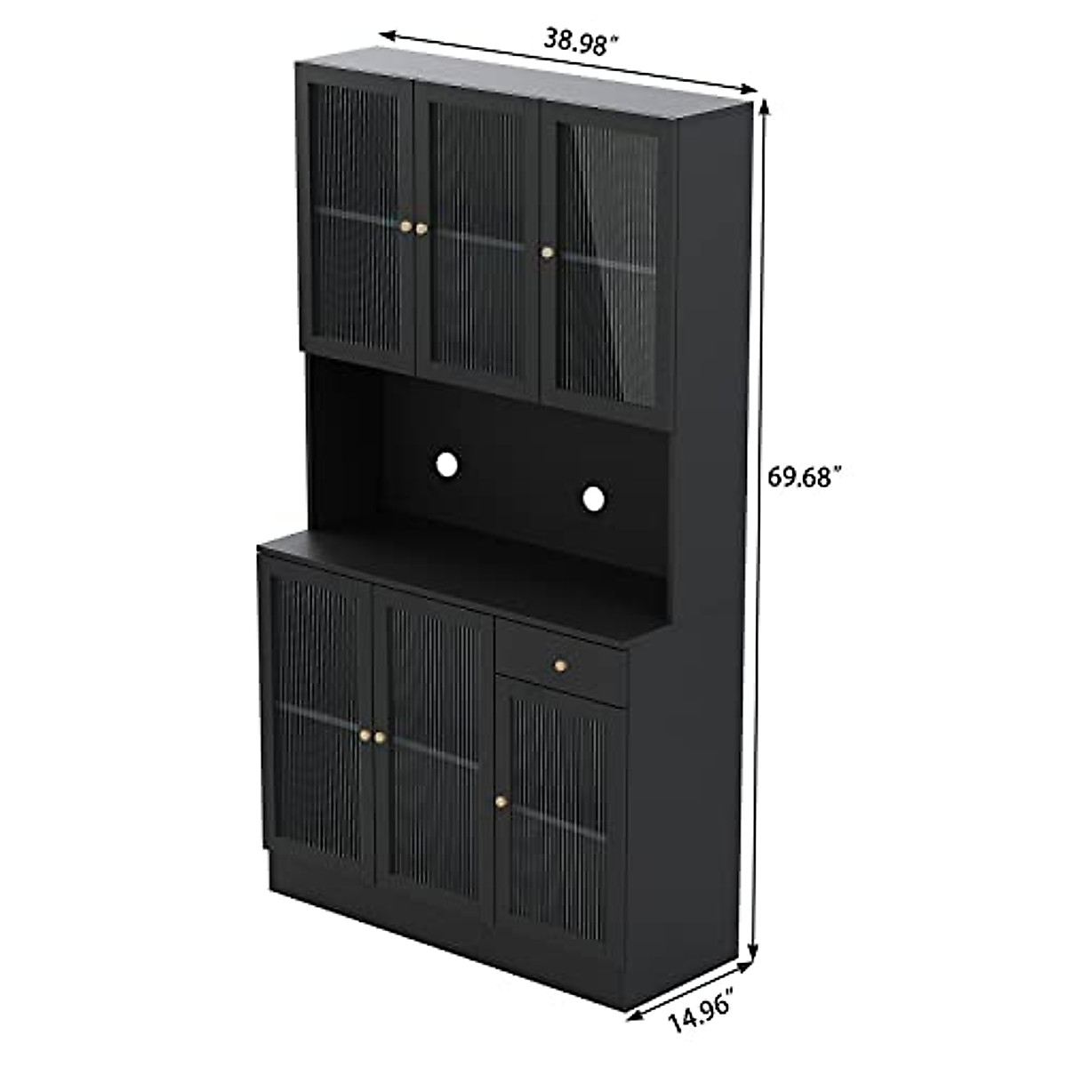 MIYZEAL Kitchen Pantry Storage Cabinet, 69'' Freestanding Pantry Cabinet with Cupboard and Microwave Stand, Modern Hutch Buffet Cabinet with 6-Doors and Drawer for Home Kitchen (Black)