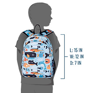 Wildkin 15-Inch Kids Backpack for Boys & Girls, Perfect for Early Elementary Daycare School Travel, Features Padded Back & Adjustable Strap (Big Fish)