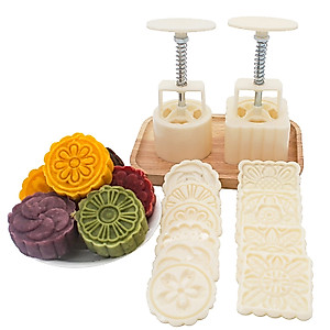 MooncakeMoulds 125g/75g, Mid-Autumn Festival Hand-Pressure MoonCakeMoulds, DIY Hand Press Cookie Stamps Pastry Tool. (4pcs 125g square + 6pcs roundpcs 75g)…