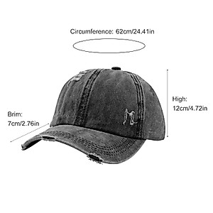 Women Distressed Ponytail Baseball Caps Adjustable Criss Cross Ponytail Hats High Messy Bun Ponycap Trucker Hat Black