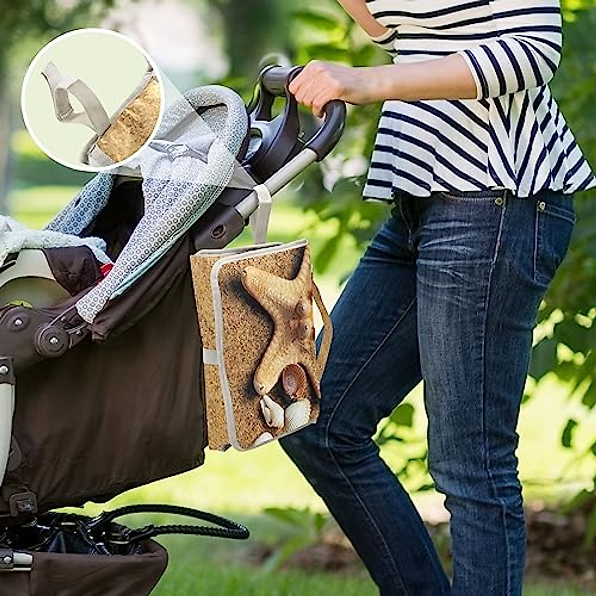 Beach Starfish Seashells Portable Baby Changing Pad Travel Diaper Changing Table Mat Foldable Waterproof Changing Station with Built-in Pillow for Girls Boys Newborn Essentials