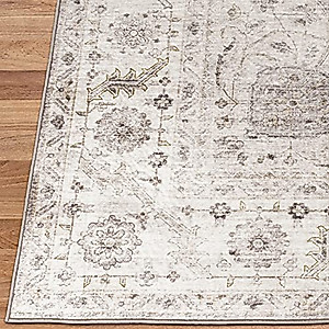 ReaLife Machine Washable Rug - Stain Resistant, Non-Shed - Eco-Friendly, Non-Slip, Family & Pet Friendly - Made from Premium Recycled Fibers - Vintage Bohemian Medallion - Beige Ivory, 2'6" x 6'