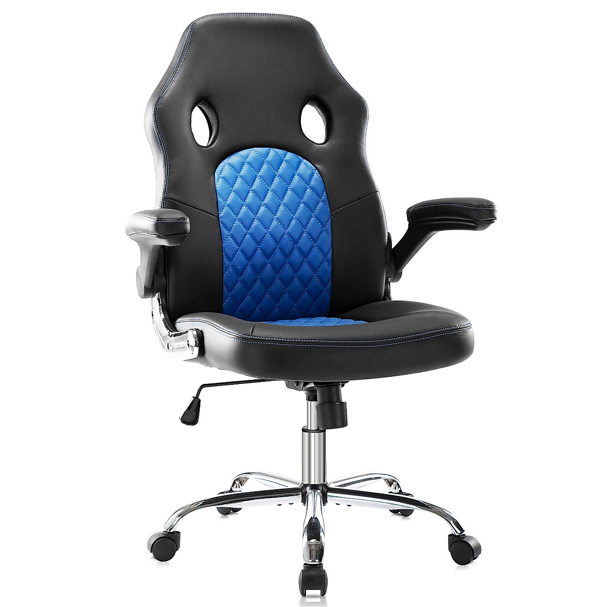 SMUG Gaming Chair Ergonomic Office Chair PU Leather Computer Chair High Back Desk Chair Adjustable Swivel Task Chair with Lumbar Support/Flip-up Armrests, Blue