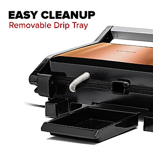 Ovente Electric Indoor Panini Press Grill with Non-Stick Cooking Plate, 1000W Thermostat Control and Removable Drip Tray for Easy Clean, Ideal 2-Slice Sandwich Maker for Breakfast, Copper GP0620CO
